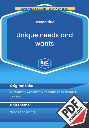 Unique needs and wants | Australian Curriculum Economics and business ...